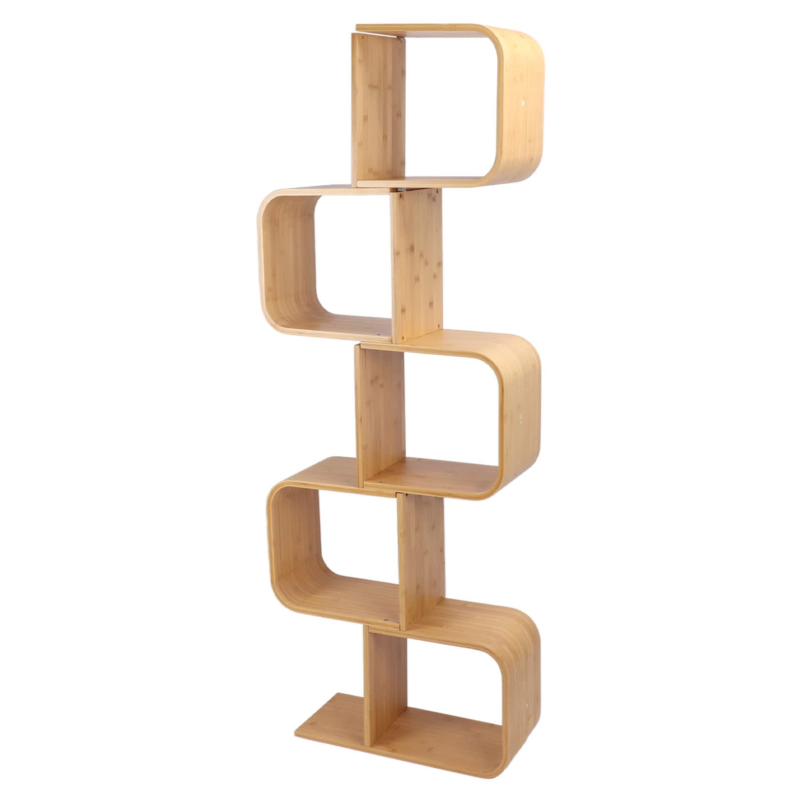 Colossaln Elegant Design White Painted S Shape Bookcase Standing Wooden Shelving Unit Home Office Decorational (5 Tier)