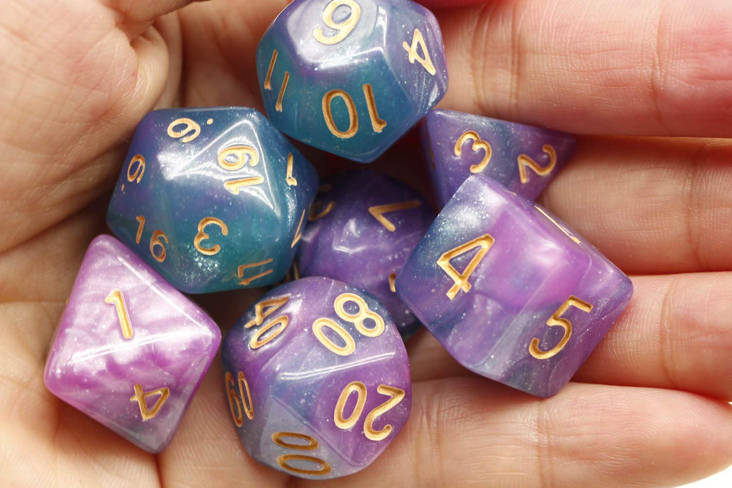DND Dice Polyhedral 7-Die Dice Set for D&D Dungeons & Dragons Role Playing Gaming Night Sky dice with Glitter Purple Green…
