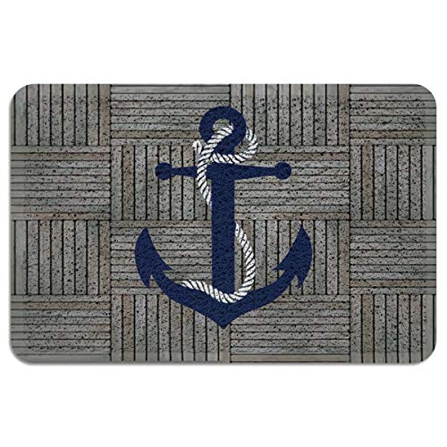 BestLives Wire Loop Doormat Vintage Blue Nautical Anchor Non Slip Waterproof Thicken PVC Floor Mat Indoor Outdoor Area Runner Decoration for Home Kitchen Measures, 18"x30"