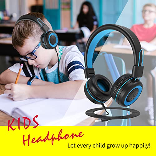 Kids Headphones Wired Headset for School with Adjustable Headband,3.5mm Jack Foldable On-Ear Headphones with Sharing Cable for Girls Boys Teens Children,Pink