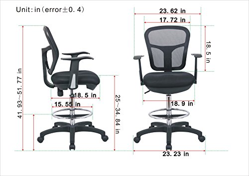 OFFICE FACTOR Drafting Chair with Foot Ring, Mesh Back Drafting Clerk Stool, Adjustable Height, Removable Arms Swivel Chair for Office Home