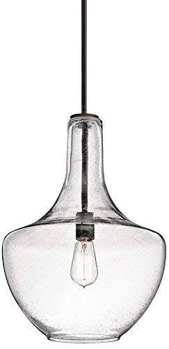 Kichler Everly 19.75" Kitchen Bell Pendant in Olde Bronze®, 1-Light Clear Seeded Glass Pendant Light, (19.75" H x 13.75" W), 42046OZCS
