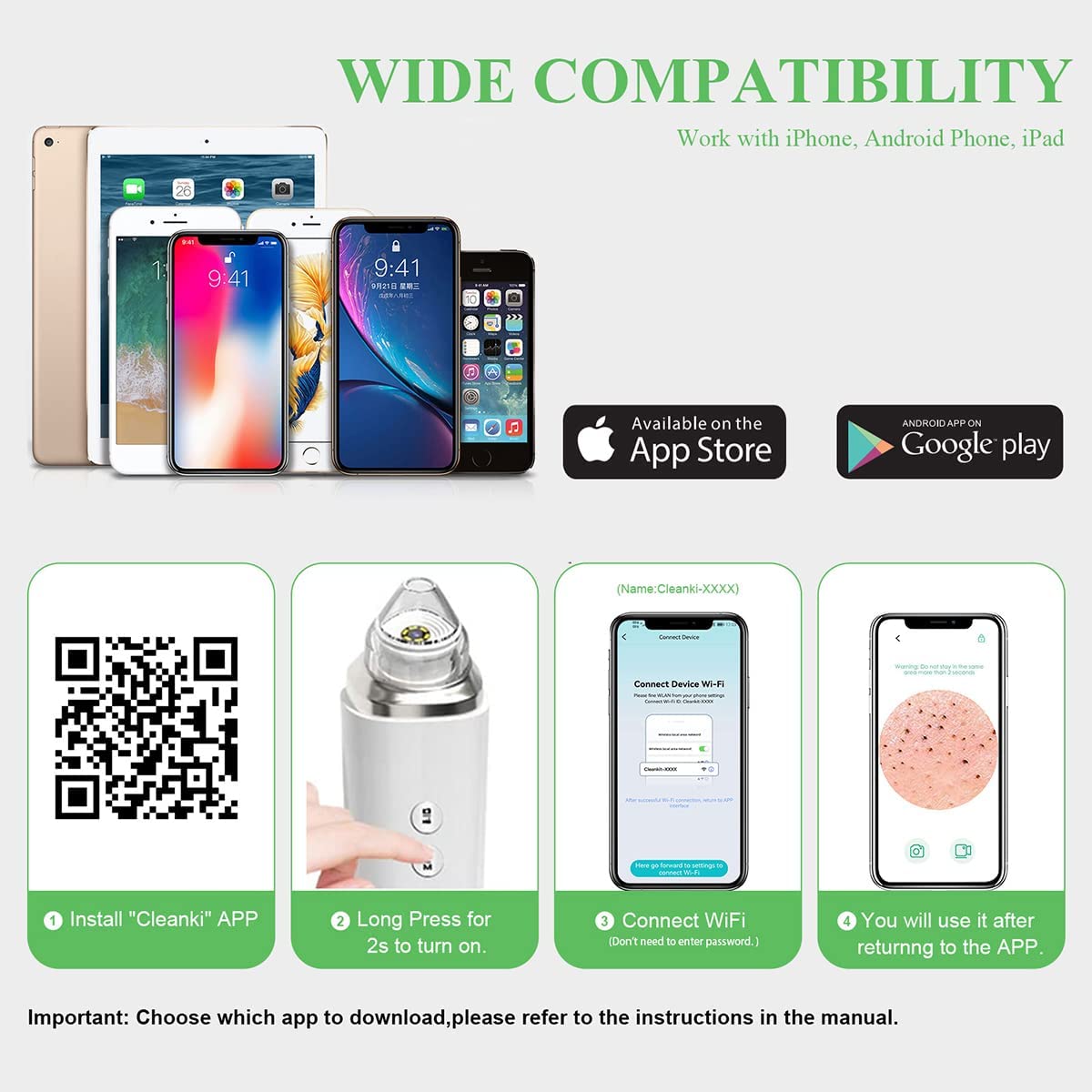 Blackhead Remover Pore Vacuum, 【[FDA Certification] 】WiFi Visible Facial Pore Cleanser with HD Camera Pimple Acne Comedone Extractor Kit with 6 Suction Heads Electric Blackhead Suction Tool