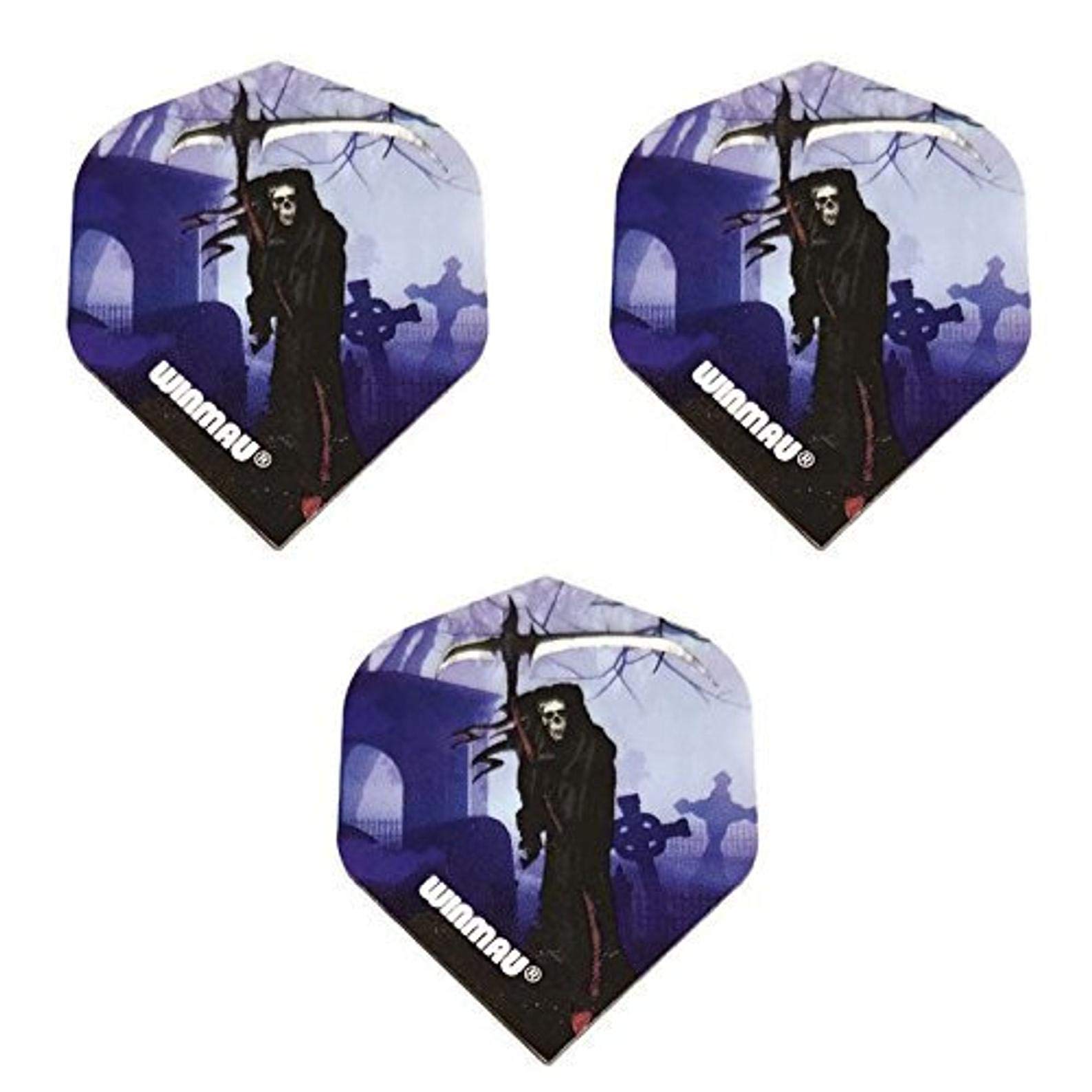 Art Attack 9 Pack Winmau Mega Grim Reaper Death Skull Crow Goth 75 Micron Strong Dart Flights