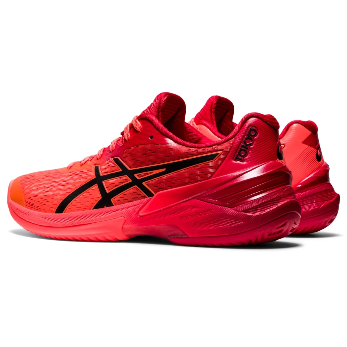 ASICS Women's Sky Elite FlyteFoam Tokyo Volleyball Shoes, 8.5, Sunrise RED/Eclipse Black