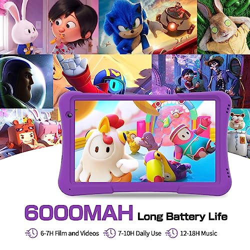 Kids Tablet 10 inch Android 12, Tablet PC with 32GB Storage, Parental Control, Educational, 10.1'' IPS HD Display, Dual Camera, 6000mAh, WiFi, with Silicone Kid-Proof Case, Gift for Girls (Purple)