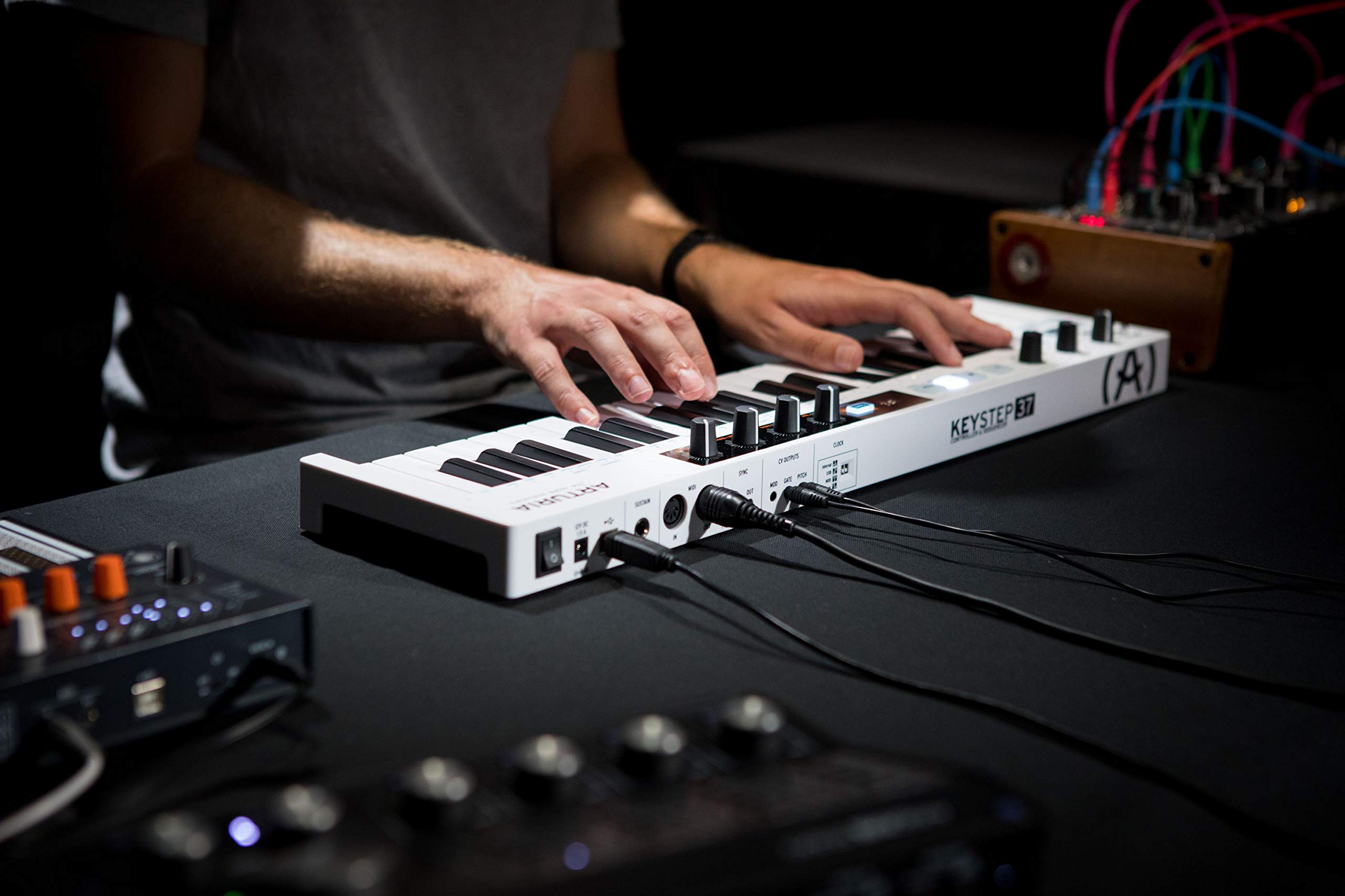 Arturia KeyStep 37 37-Key Controller & Sequencer MIDI Controller with Polyphonic Step Sequencing; Chord and Arpeggiator Modes; Capacitive Pitch and Mod Strips; CV/Gate and Gravity Phone Holder Bundle