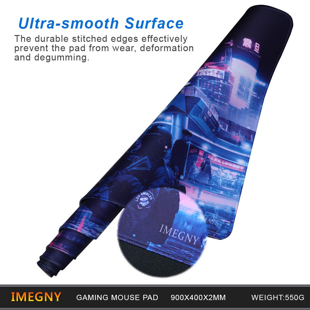 Imegny Large Gaming Mouse Pad, Extended XXL Desk Pad & Non-Slip Rubber Mat for Mice and Keyboard with Stitched Edges (90x40 zisecity006)