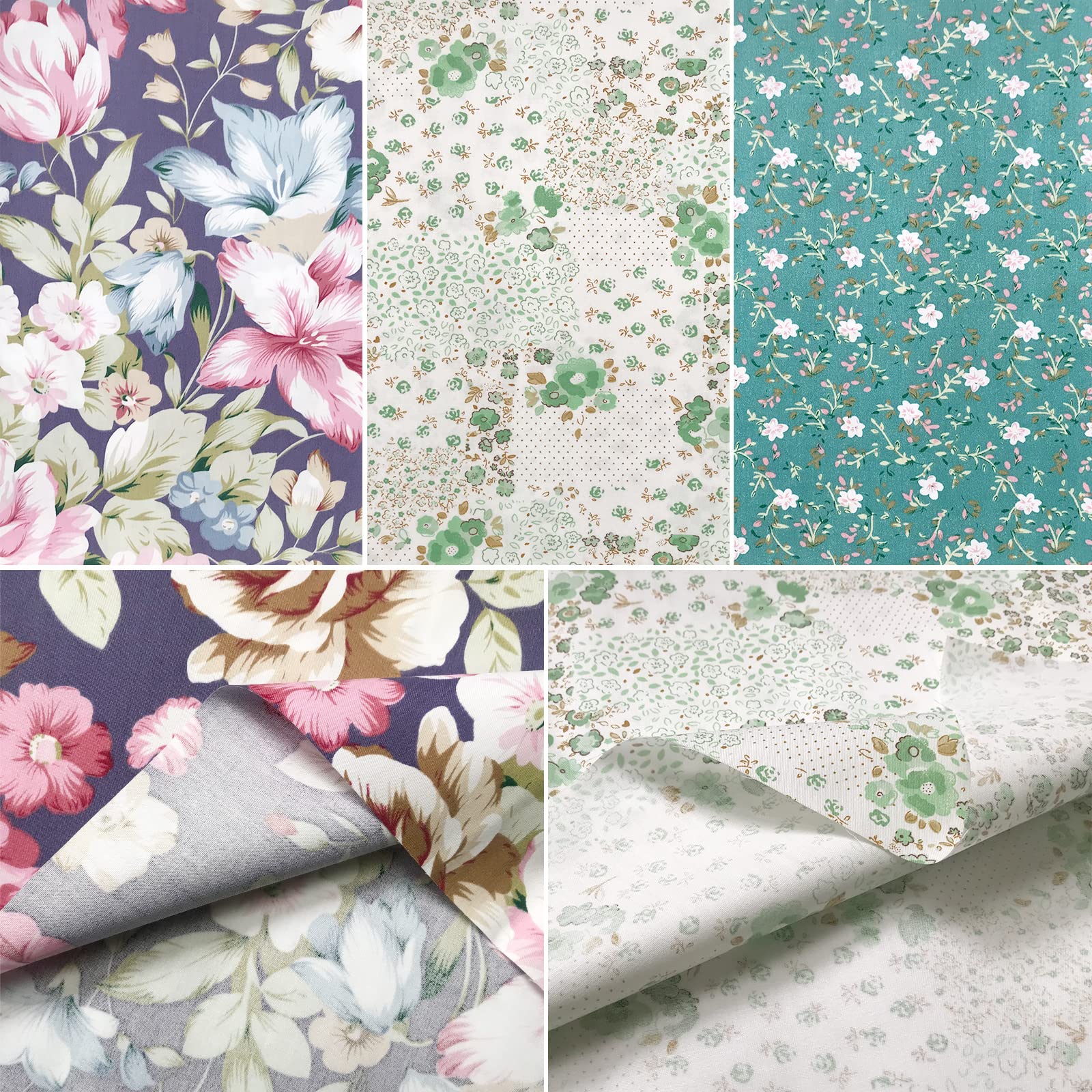Qililandiy 7 Pieces Floral Printed Quilting Fabric, 100% Cotton Fat Quarter Fabric Bundles Fabric for Sewing Crafting Scrapbooking, 46cmx56cm (Approx. 18"x22") (Peony Lily)