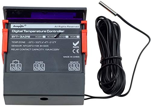 bayite AC 110V Fahrenheit Digital Temperature Controller 10A 1 Relay with Sensor