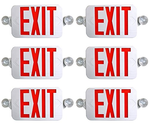 Supreme LED 6 Pack All LED Decorative Red White Exit Sign & Emergency Light Combo with Battery Backup (6 Pack), White/Red