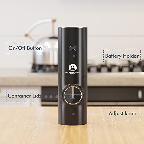 Electric Salt and Pepper Grinder Set Battery Powered with Light, Automatic One Hand Operation Pepper Mill with 5 Levels Adjustable Coarseness