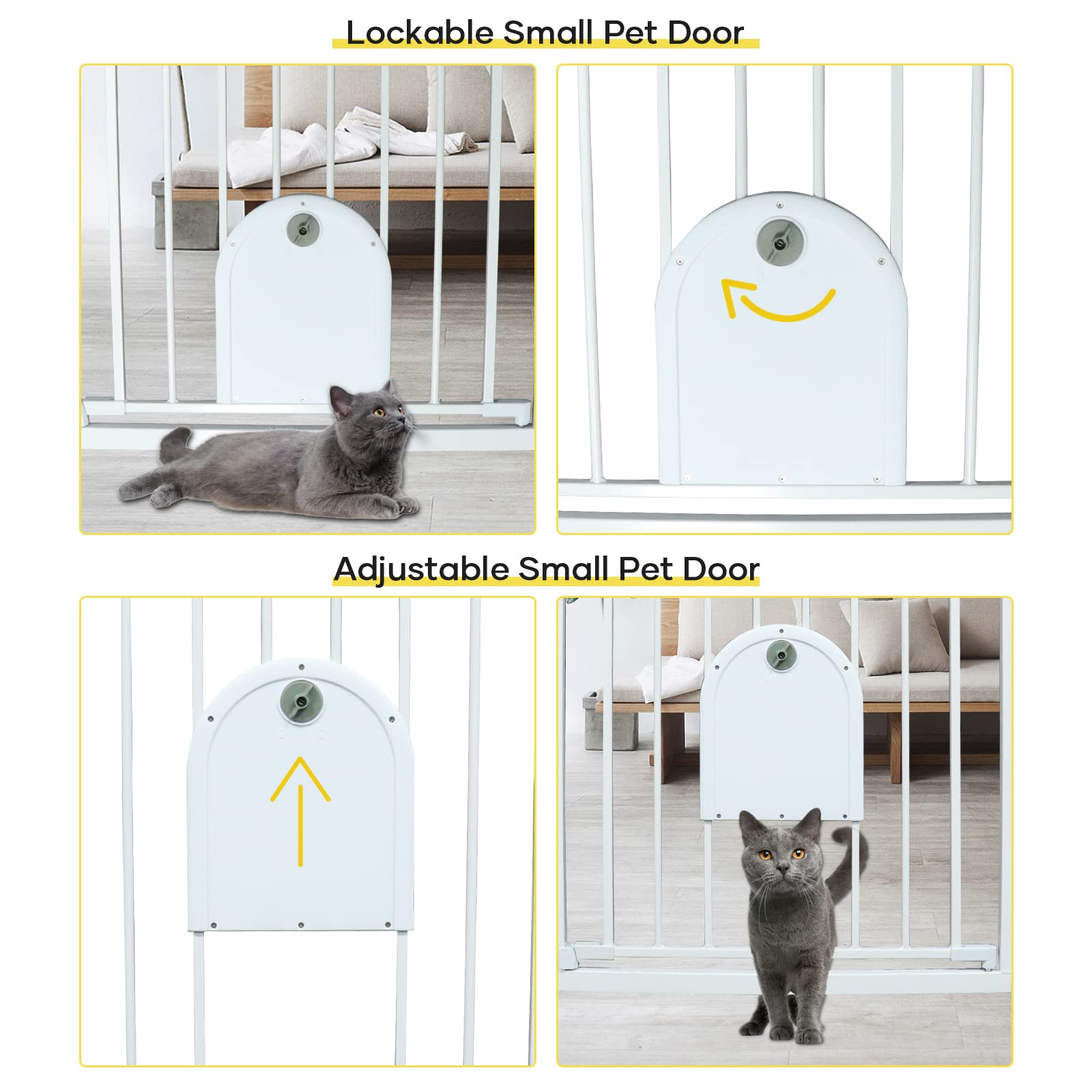 Baby Gate with Cat Door,42.5"-29.5" Auto Close Safty Dog Gate with Cat Door- Pressure Mounted Baby Gate for Doorway Stairs (Fits 29.5-42.5" Width)