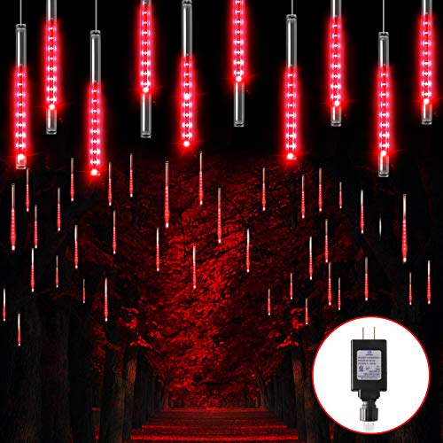Blingstar Meteor Shower Lights 30CM 10 Tubes 240 LED Christmas Lights Plug in Snowfall LED Lights Outdoor Waterproof Falling Rain Lights for Tree Holiday Porch Yard Patio Roof Party Decoration, Red