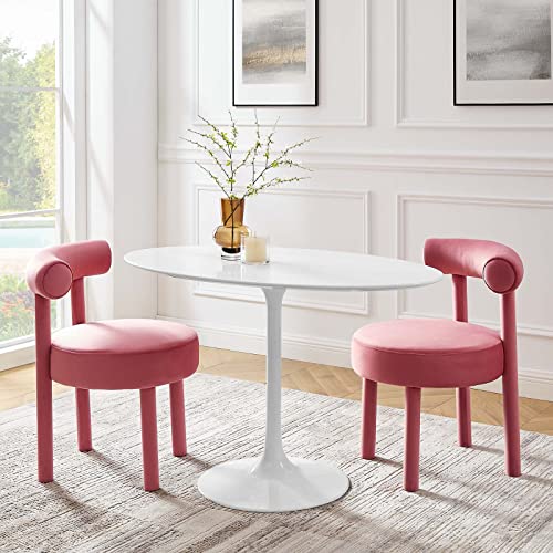 Modway Lippa 48" Mid-Century Modern Dining Table with Oval Top and Pedestal Base in White