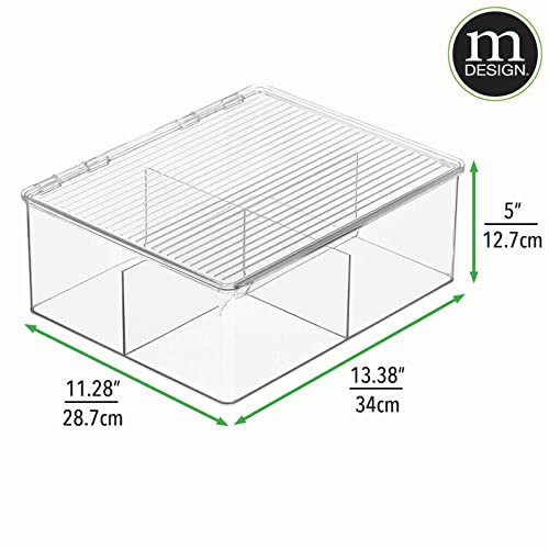 mDesign Plastic Stackable Toy Storage Bin with Hinged Lid, 4 Divided Compartments for Organizing Playroom, Kids' Room - Container for Small Toys, Craft and School Supplies + 24 Labels - 4 Pack - Clear