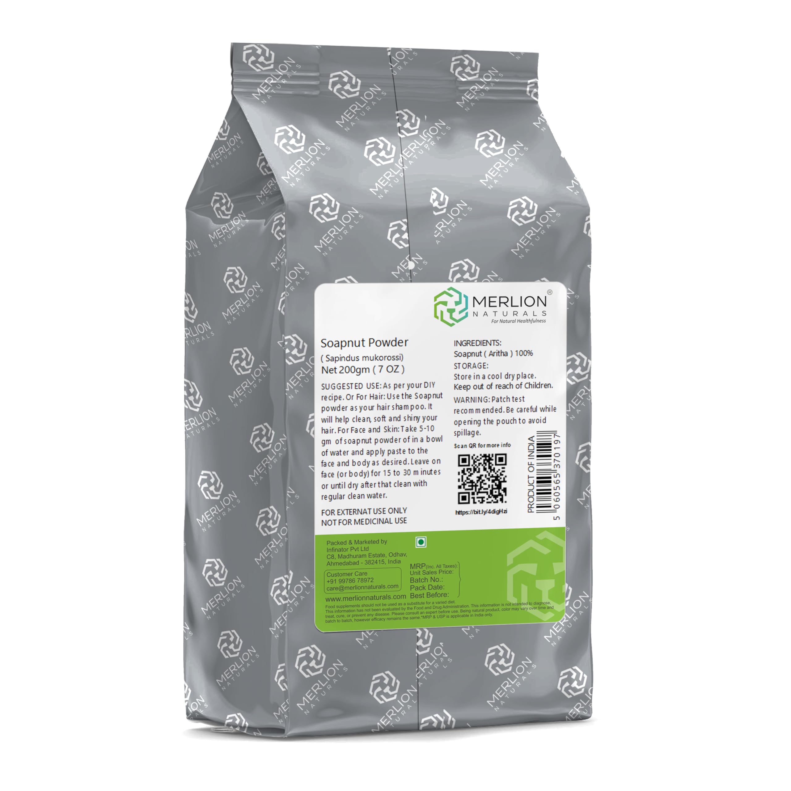 MERLION NATURALS Soapnut Powder | Sapindus mukorossi | 200gm / 7 OZ