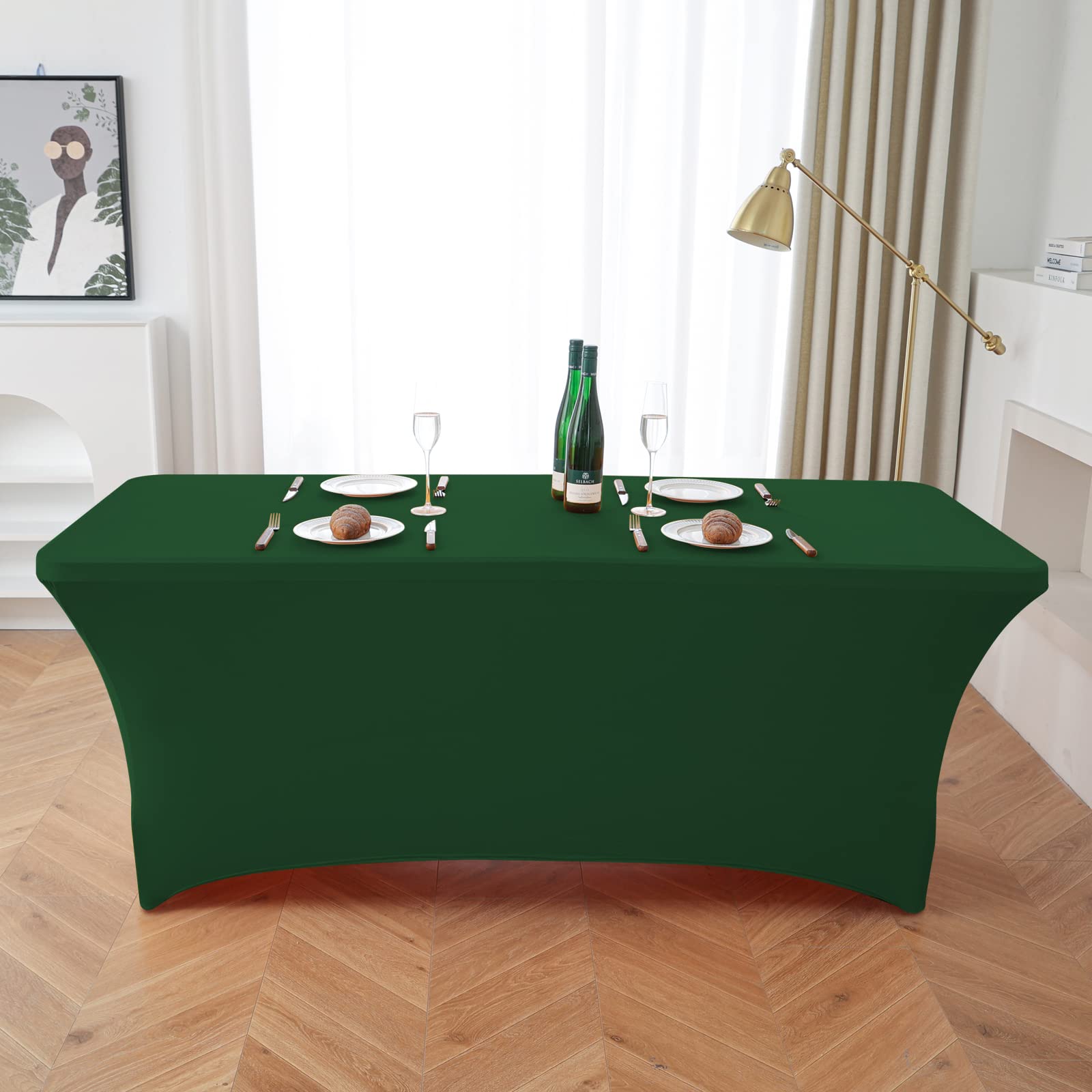 AZON 6FT Pack of 2 Stretch Spandex Table Cover Washable and Wrinkle Resistant Kitchen Spandex Tablecloth Fitted Rectangular Table for Party Banquet Weddings Cocktail (Black,72L x 30W x 30H Inches)