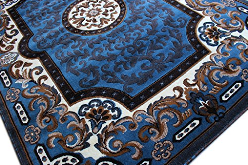 Kingdom Traditional Area Rug Design D 123 Blue (5 Feet X 7 Feet)