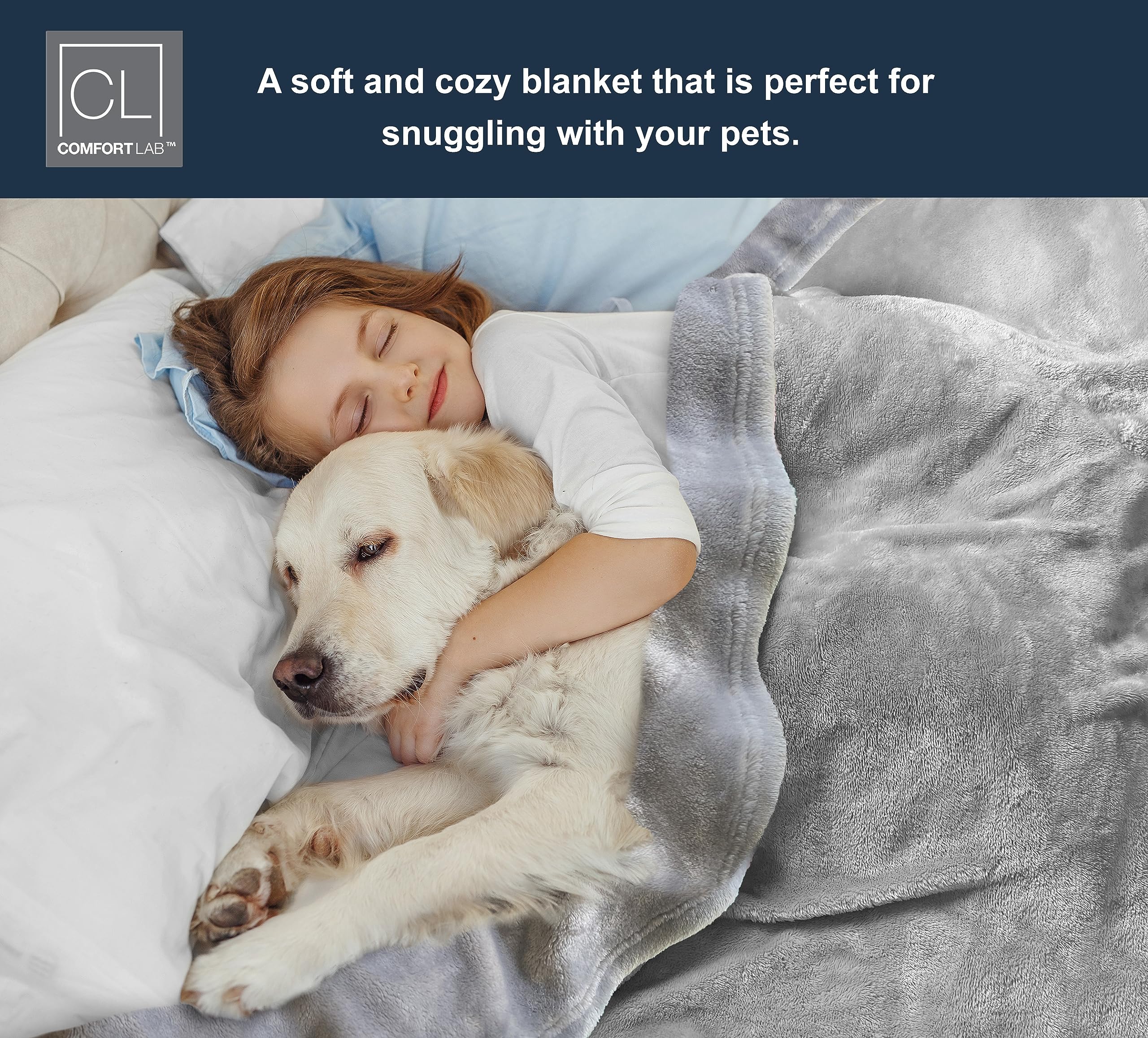 Comfort Lab Plush Flannel Throw Blanket - Soft, Lightweight, Giftable Fleece Blanket for Couch, Bed & Home Decor - Anti Pilling and Non Shedding Fleece Couch Throw - Kids/Pet (40" x 50") - Grey