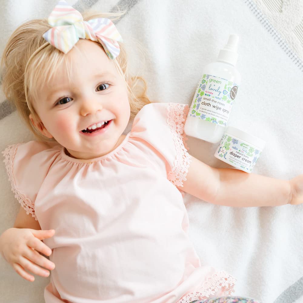 Smell the Roses Cloth Wipe Spray, 8 fl. oz. - Plant-based Baby Bottom Wash made with All-Natural and Organic Ingredients by Green and Lovely
