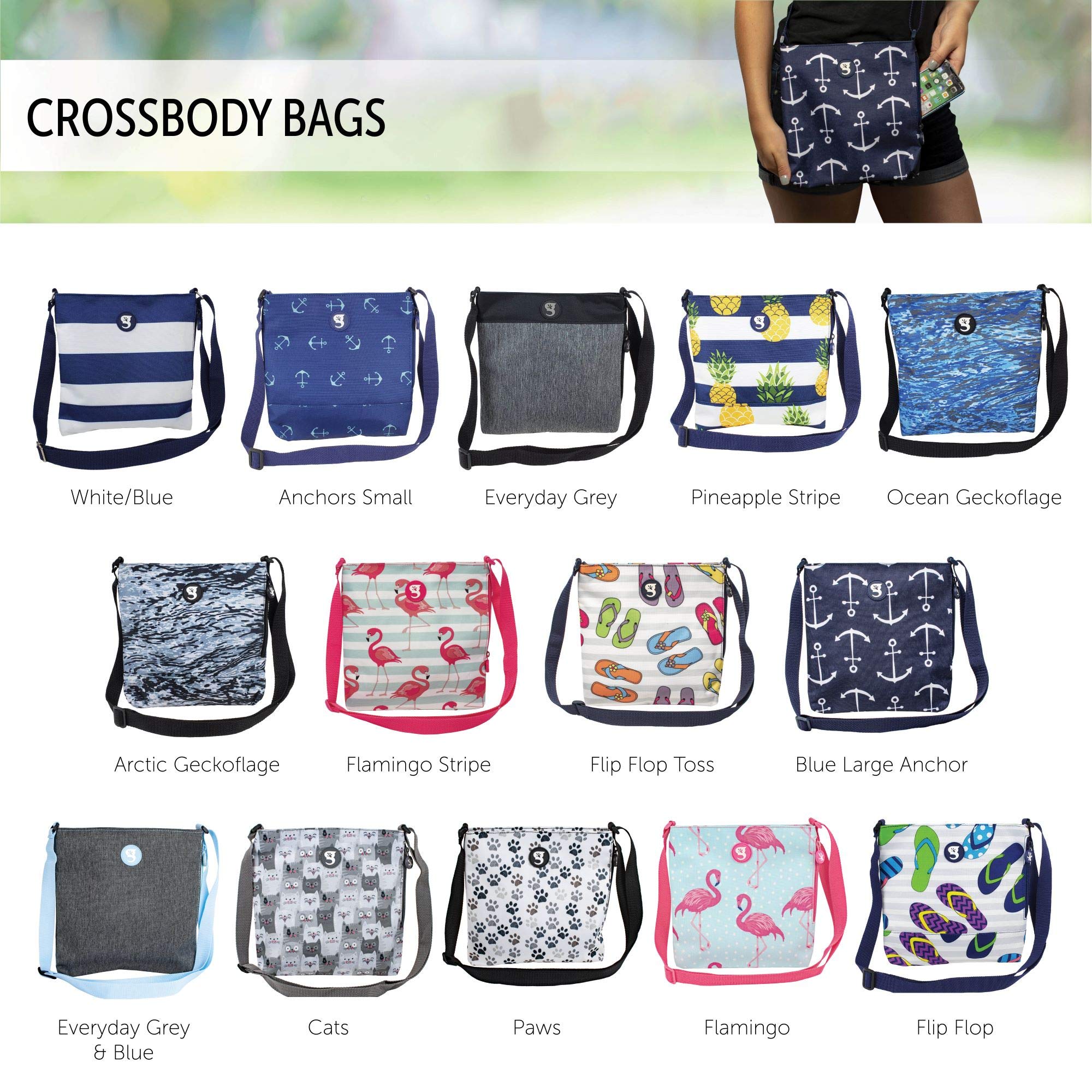 geckobrands Lightweight Medium Crossbody Bag with Pockets (Green/Blue Stripe)