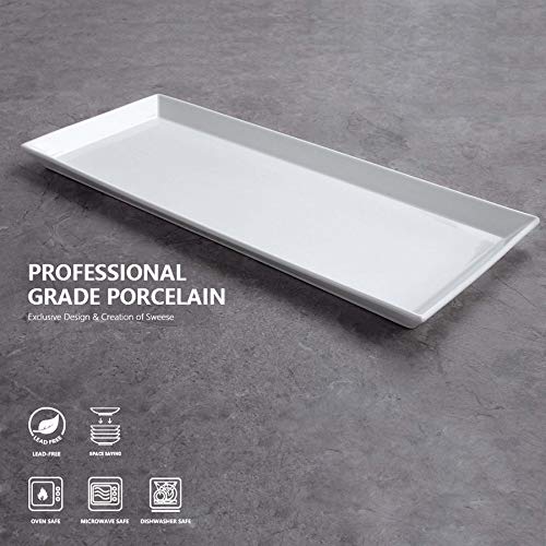 Sweese 702.101 Rectangular Porcelain Platters, Serving Trays for Parties - 13.8 Inch, Set of 4, White