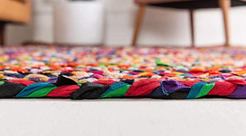 Unique Loom Braided Chindi Collection Area Rug - Layer (3' 3" Round, Multi/ Blue)
