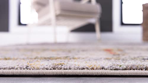 Unique Loom Chromatic Collection Modern Rustic & Vibrant Abstract Area Rug for Any Home Décor, 8' 0" x 8' 0", Beige/Gray