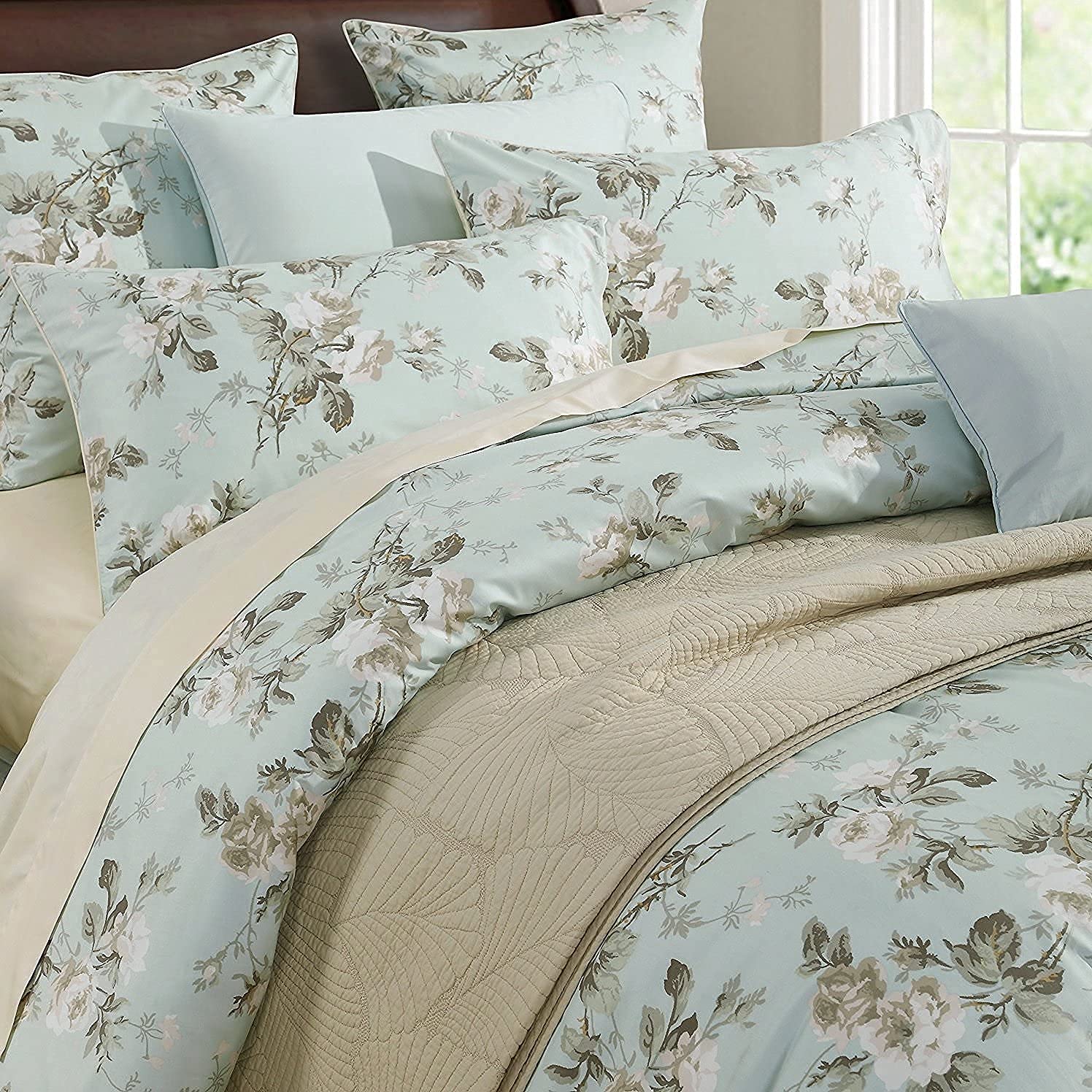 Brandream 5PCS King Size Duvet Cover Set French Country Garden Toile Floral Branches Design