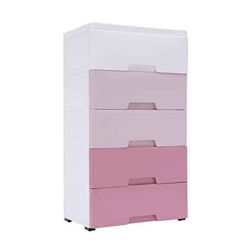 simimasen 5-Layer Pink Storage Drawers Plastic Drawers Dressers Cabinet for Storing Clothes, Towels, Toys