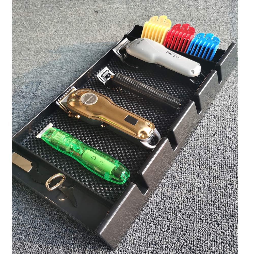 Barber Clipper Tray, Salon Anti-slip Clippers Organizer,Razor Case with 4 Notches Professional Hair Trimmer Holder Hairdresser Stylists Barber Tools Box (Black)