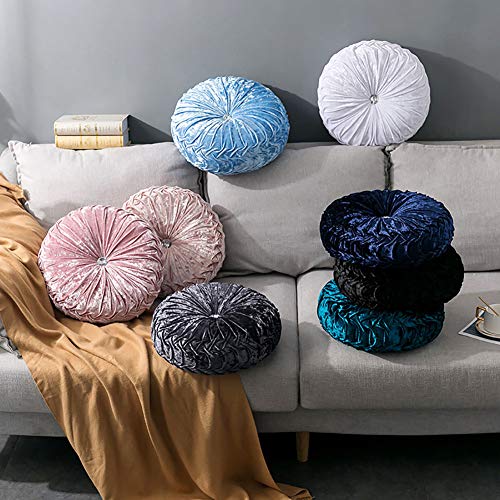 Elero Round Throw Pillow Velvet Chair Cushion Soft Pleated PumpkinĀ Round Pillow Decorations for Home Car Black