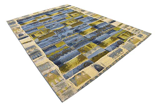 Unique Loom Outdoor Modern Collection Area Rug - Glyph (8' x 11' 4" Rectangle, Blue/ Beige)