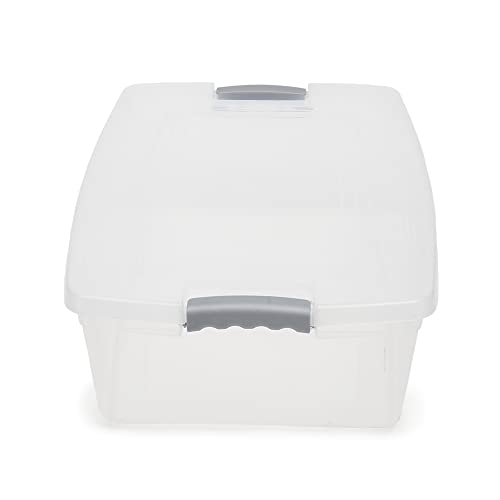Home Basics Plastic Storage Box With Handle, Clear | Locking Tabs | Stackable Storage | Easily See Contents (30 Liter Rectangle)