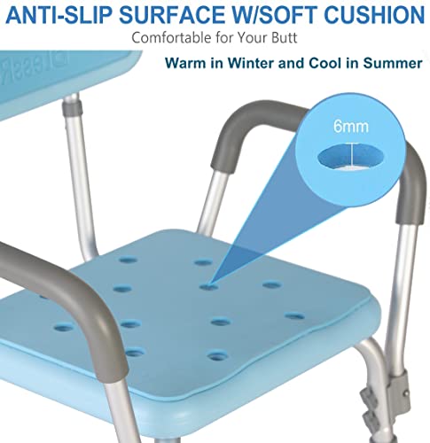 BlessReach Easily Assembled Portable Shower Chair Seat, Adjustable Shower Bench, Shower Lift Chair with Arms. (Blue)…