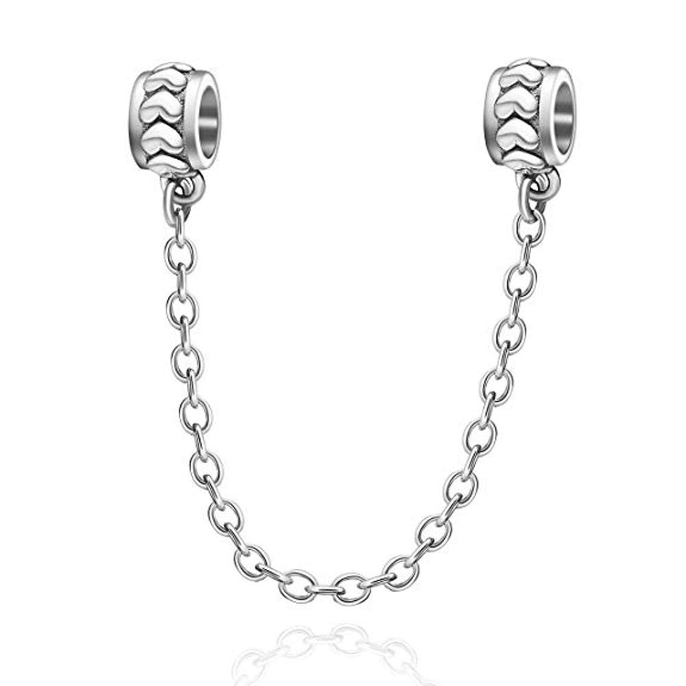 ARTCHARM Clasp Love Safety Chain Charm - Authentic 925 Sterling Silver Heart Beads - Fit European Style Bracelet