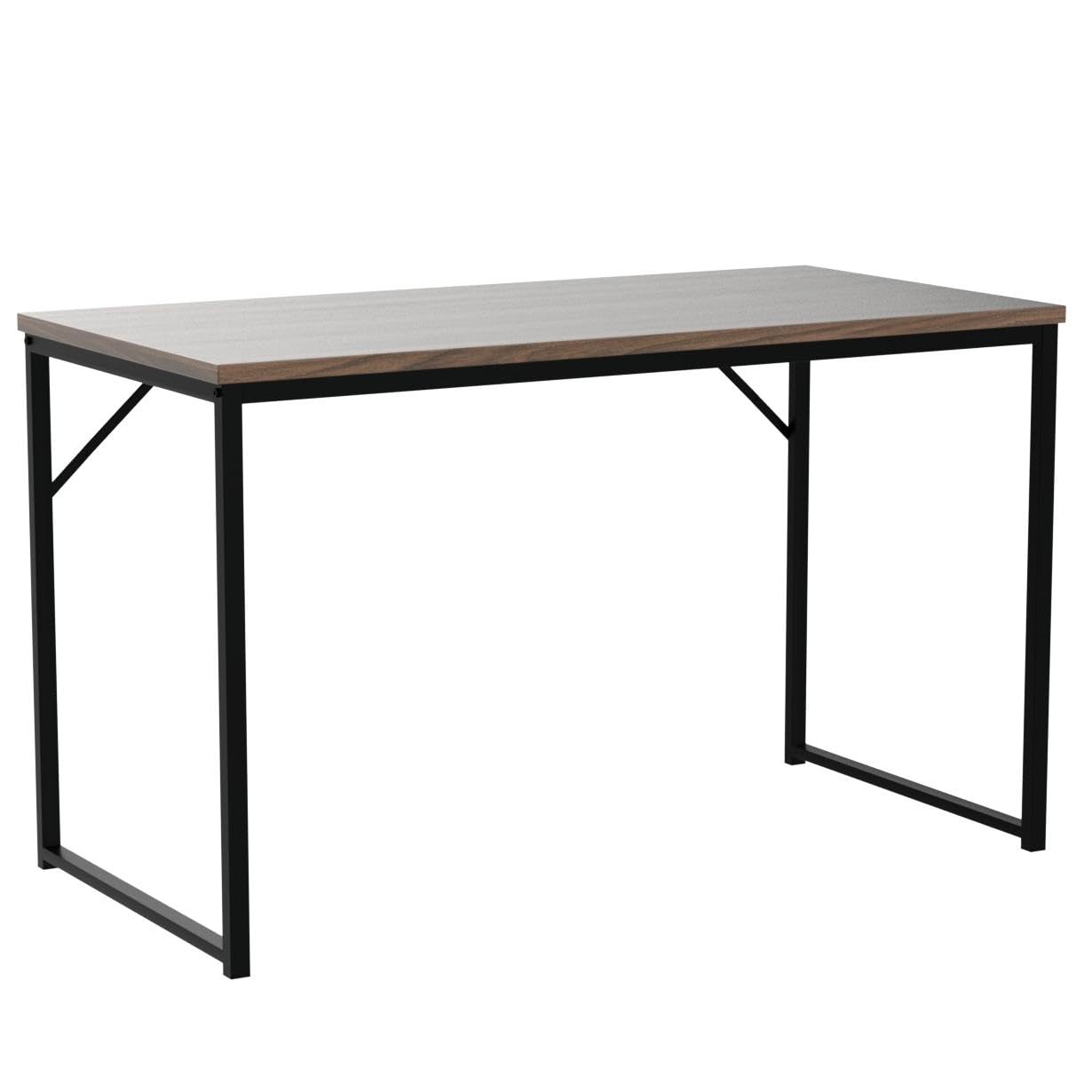 BELLEZE Modern 47 Inch Home Office Computer Laptop Writing Desk or Study Table Workstation with Simple Design, Wood Top, and Black Metal Frame - Barton (Dark Walnut)