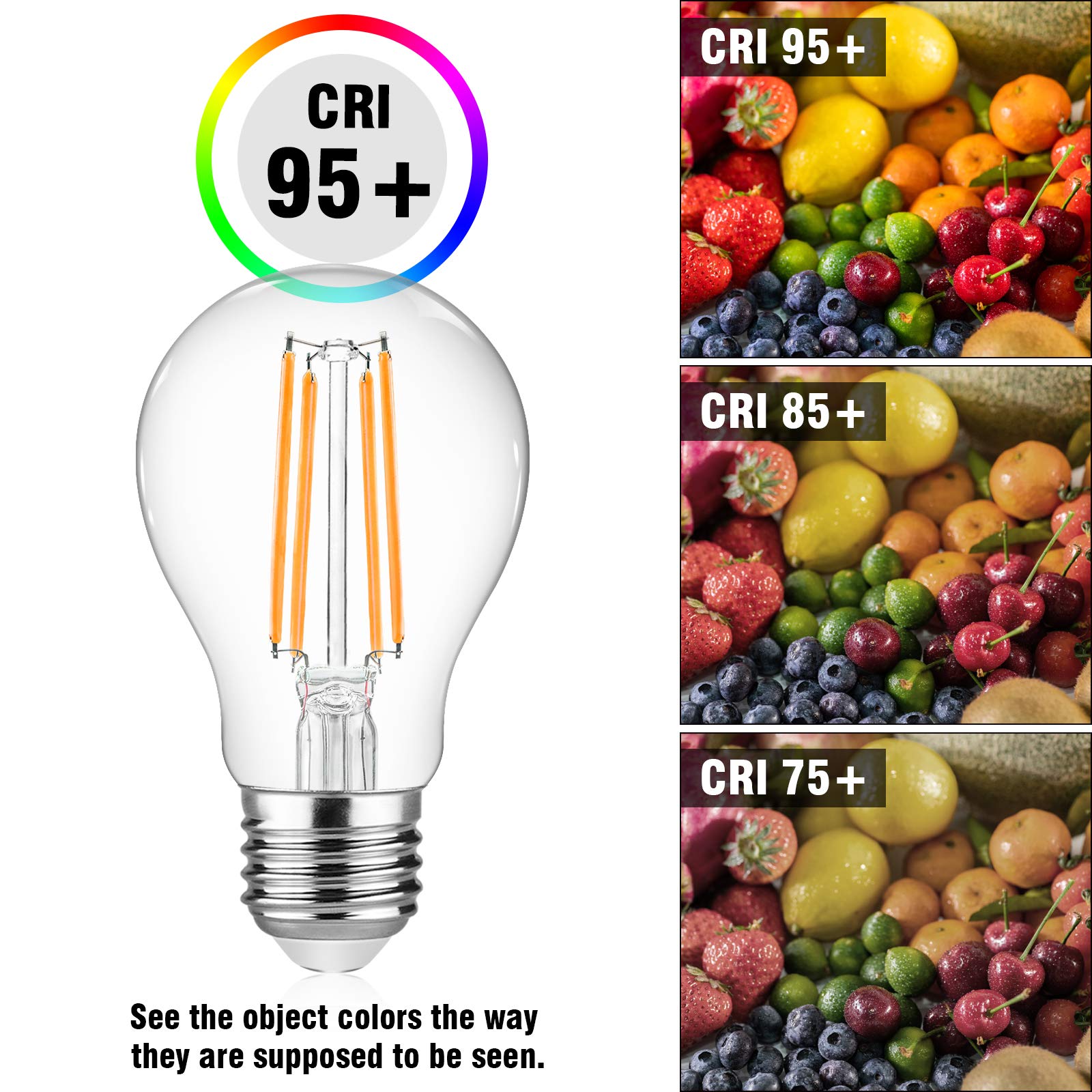 Ascher Classic Clear Glass E26 LED Light Bulb 60 Watt Equivalent, Eye Protection A19 LED Bulb with 95+ CRI, Warm White 2700K, Non-Dimmable,E26 Medium Base, Pack of 6