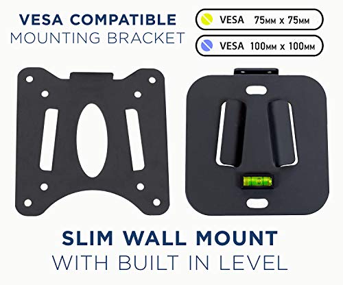 Mount-It! Low Profile Fixed TV Wall Mount for Small Televisions Computer Monitors, Fits 13" to 27", Quick Disconnect, 60 Lbs Capacity, VESA 75x75 mm and 100x100 mm, Black