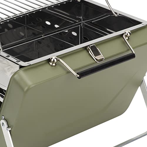 Astibym Folding Barbecue Grill, Non Stick Wavy Grid Mini Portable Charcoal BBQ Grill for Backyard Picnic(Green)