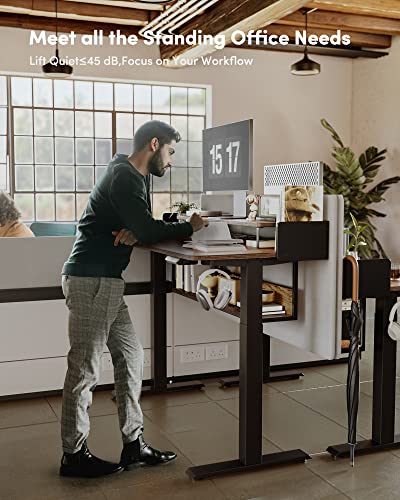 BANTI 55"x24" Standing Desk Adjustable Electric Height with Monitor Stand, Double Storage Shelves Stand Up Desk, Home Office Workstation Sit Stand up Desk (Rustic Brown)