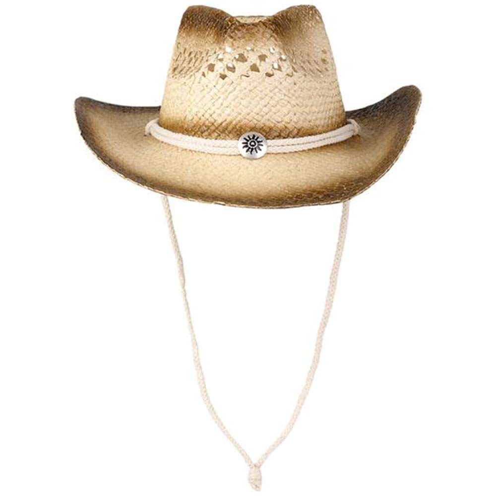ArtCreativity Straw Cowboy Hat for Kids and Teens, 1PC, Cowboy Costume Hat with Chinstrap and Sunburst Pendant, Cow Boy Costume Prop for Kids, Dress Up Parties, and Country Concerts