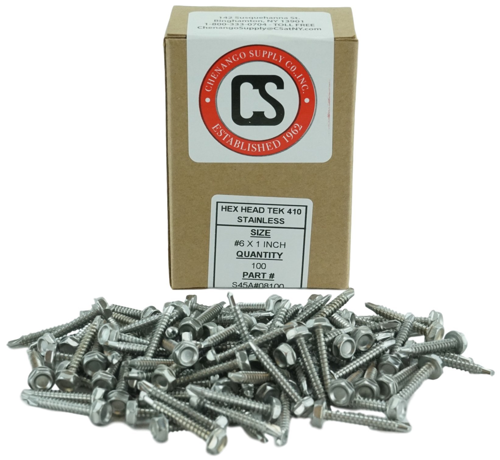 Stainless #6 x 1/2 Inch Hex Washer Head Self Drilling Sheet Metal Tek Screws with Drill Point, 410 Stainless Steel, Self Driller, 100 Pieces (#6 x 1/2 Inch)