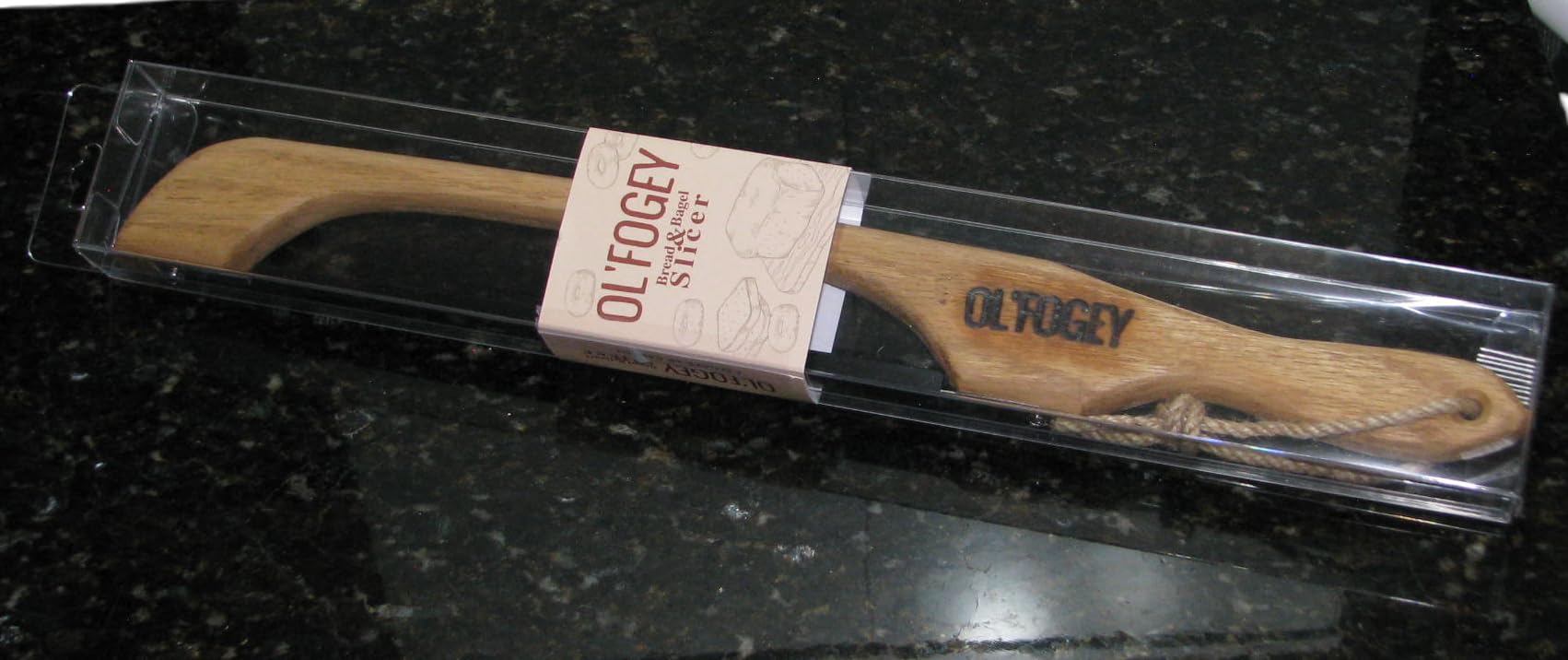 BREAD Knife islice.ca Bagel Knife - solid oak bow bread slicer for homemade bread - 17 inch - easy grip handle. For sourdough loaf & baguettes, easily slices crusty and hot loaves premium kitchen gift