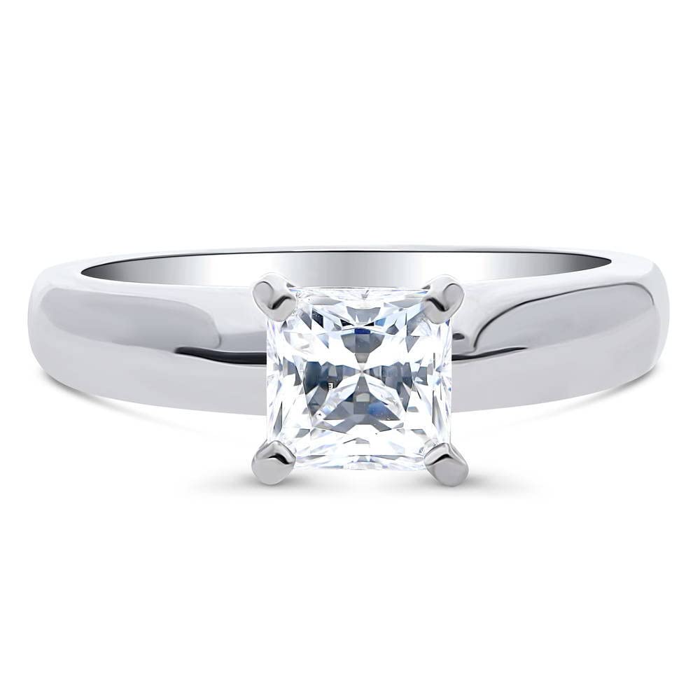 BERRICLE Sterling Silver Solitaire Wedding Engagement Rings 1.2 Carat Princess Cut Cubic Zirconia CZ Ring for Women, Rhodium Plated Size 4
