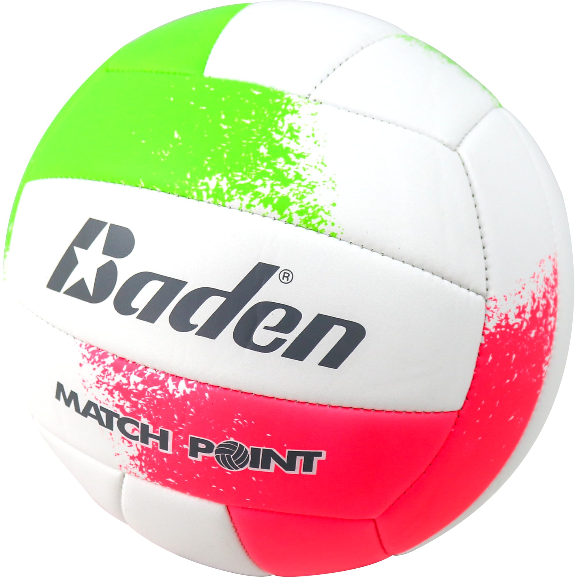 Baden | Match Point | Cushioned Synthetic Leather | Outdoor Recreation Backyard Volleyball + College Camp Ball | All Ages | Official Size 5 | Neon Pink/Green/White