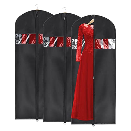 Univivi Garment Bag 60inch Lightweight Suit Bags for Closet Storage, Hanging Clothes Cover 3 Pack with Zipper and Eye-Hole Carry Handles for Folding for Tuxedos Coats Dresses, Black