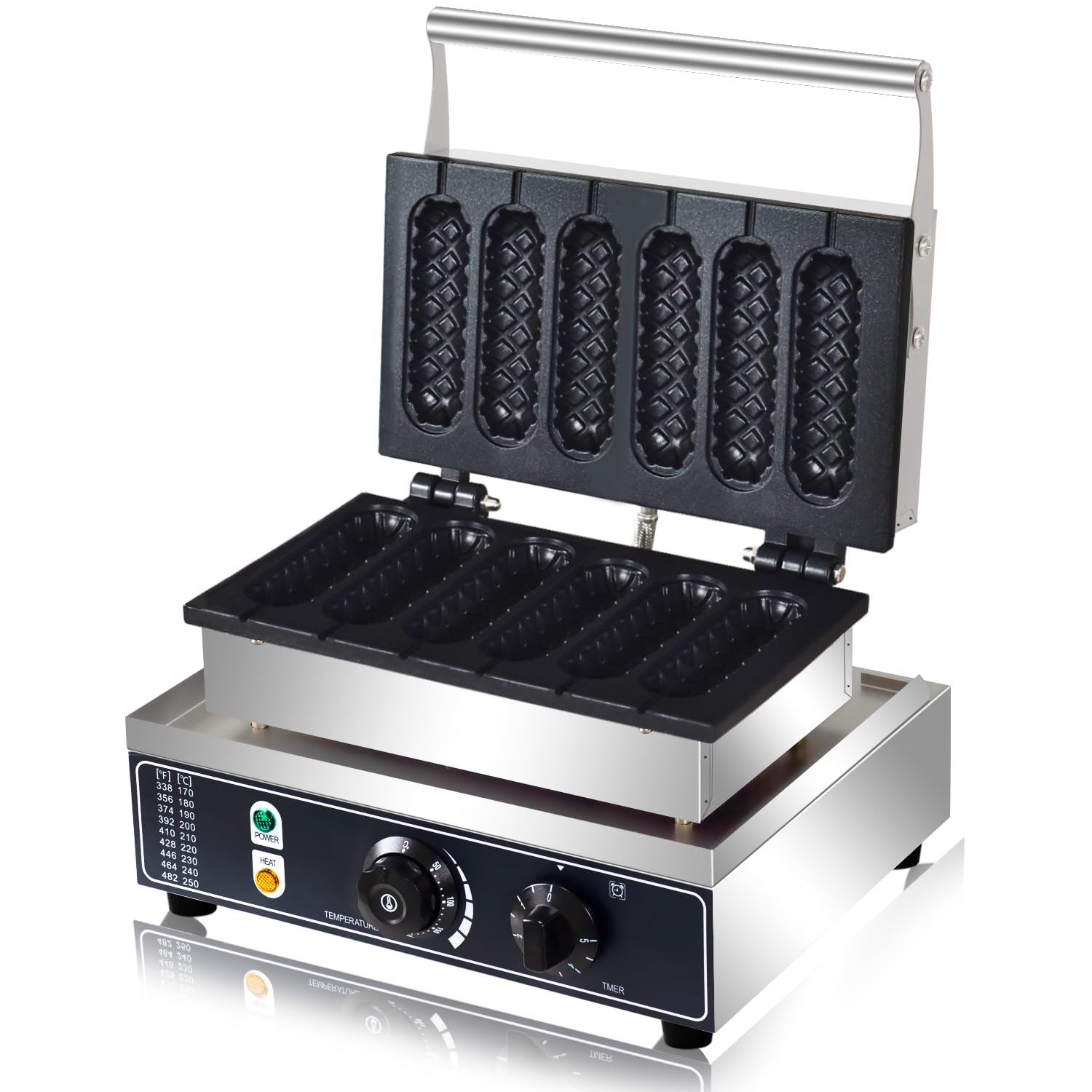 Commercial Corn Dog Waffle Maker 1600W Lolly stick waffle Maker 6 Slice Non-Stick Stainless Steel Corn Hot Dog Waffle Iron with Temp and Time Control, for Restaurant Bakery Snack Bar Family