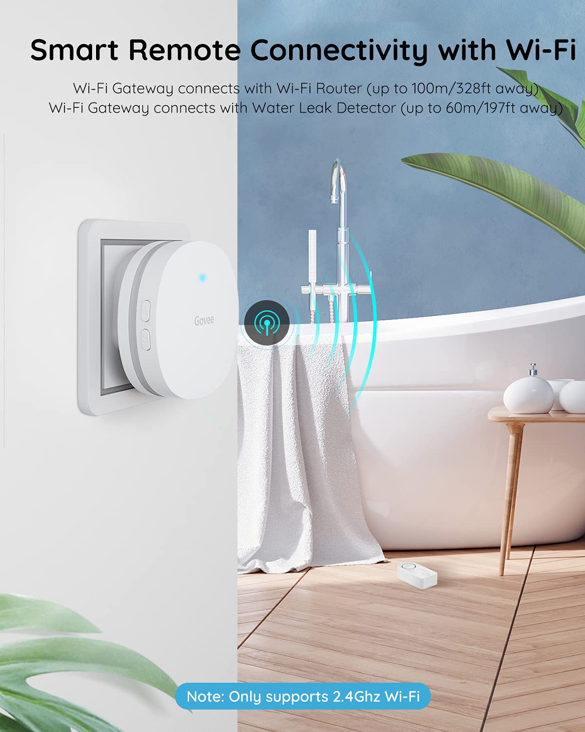 Govee WiFi Water Sensor 3 Pack, 100dB Adjustable Alarm Bundle with Govee Water Detector, 100dB Adjustable Audio Alarm Sensor